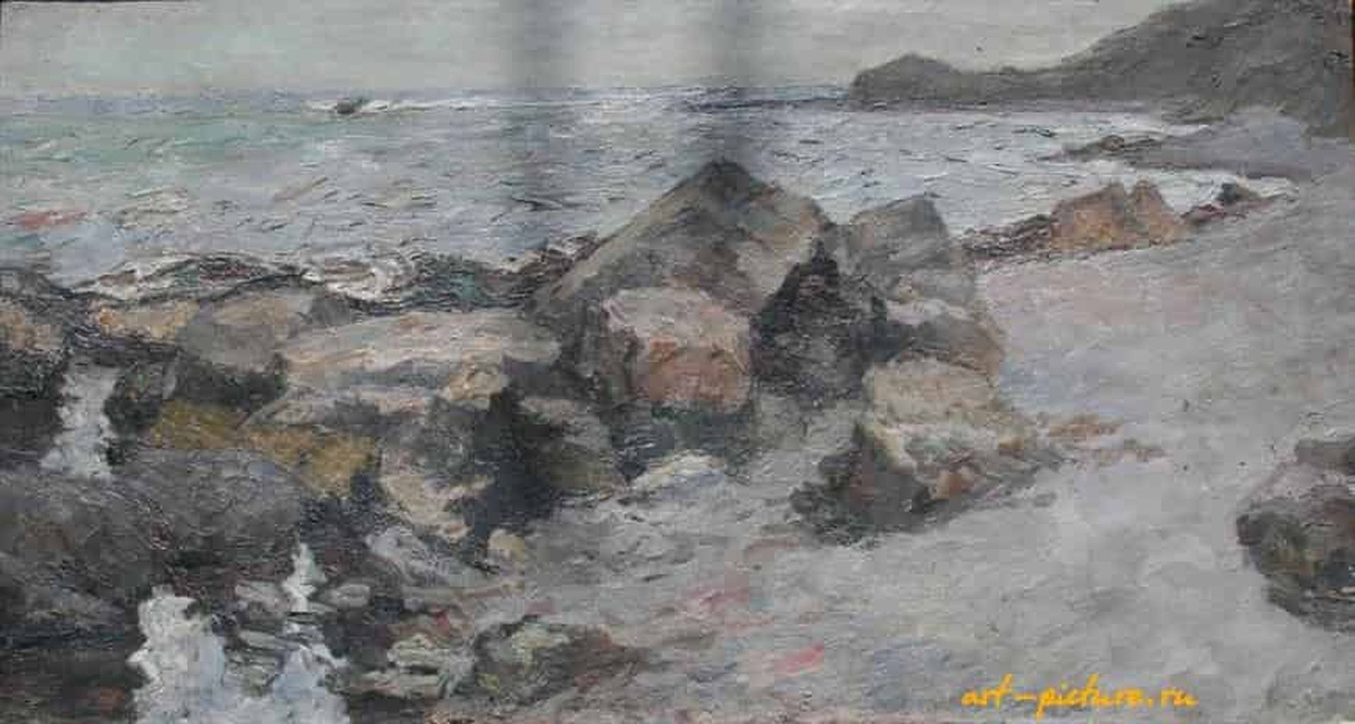 Купить картину "Камни на берегу моря. Холст, масло. 44 х 80 см ...